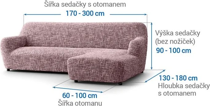 Bielastické potahy GRAFITI NOVÉ kaštanově hnědé sedačka s otomanem vpravo (š. 170 - 300 cm)