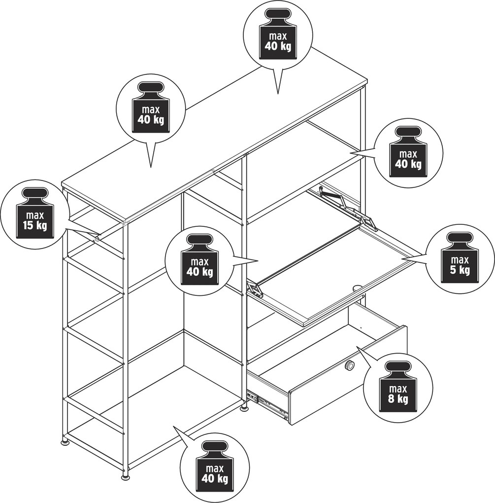 Tchibo - Kovová skříň »Cn3« s dřevěnou deskou - barva: bílá
