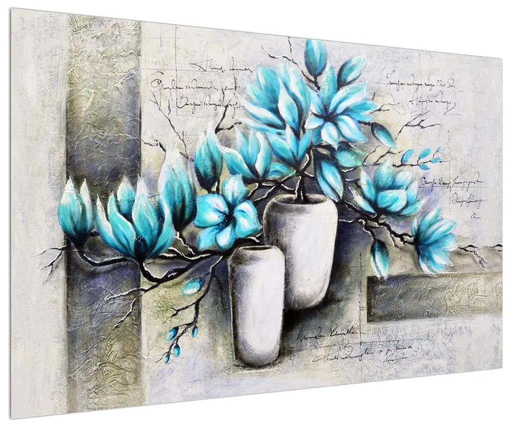 Obraz modrých květů ve váze (120x80 cm)