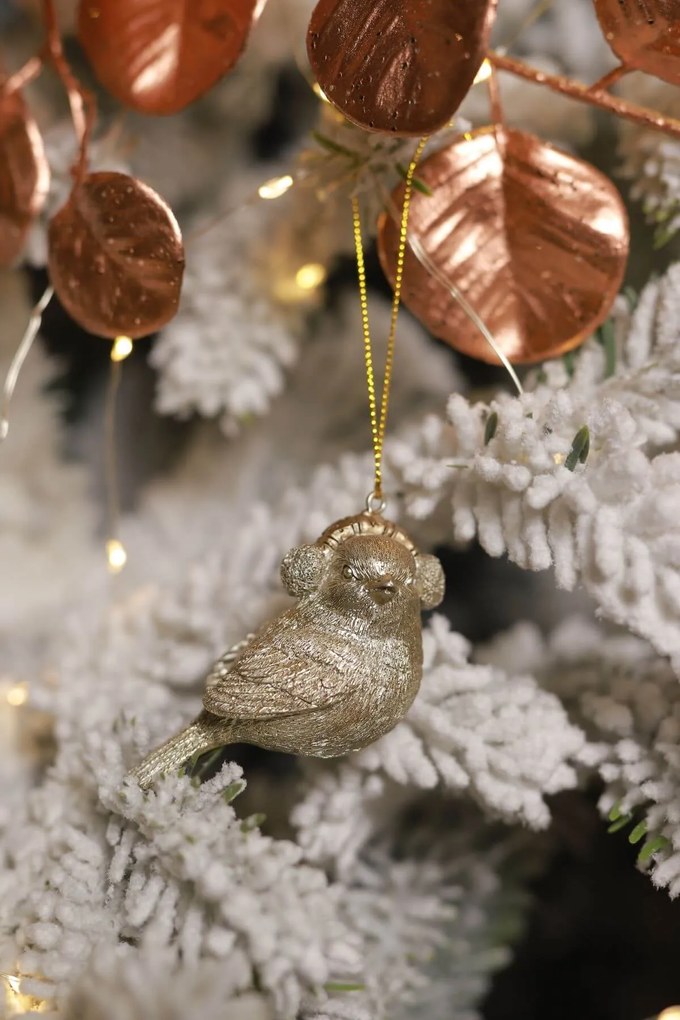 LUX zlatá vánoční ozdoba zimní ptáček 5cm 1ks