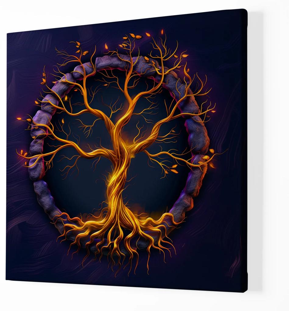 Obraz na plátně - Strom života Zlatá energie FeelHappy.cz Velikost obrazu: 120 x 120 cm