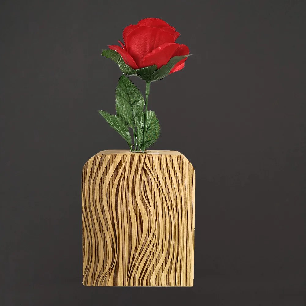 AMADEA Dřevěná váza gravír - geometrický motiv, masivní dřevo, výška 12 cm, český výrobek