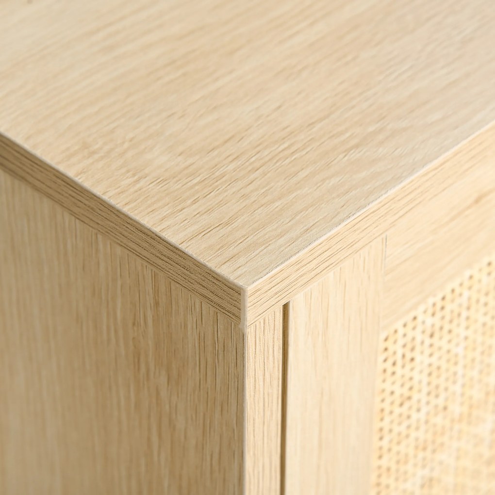 HOMCOM TV Stánek s Věšákem - 2 Přihrádky, 2 Skříně s Ratanovými Dveřmi, 115 x 40 x 48 cm, MDF s Povrchovou Úpravou Světle Dřevo