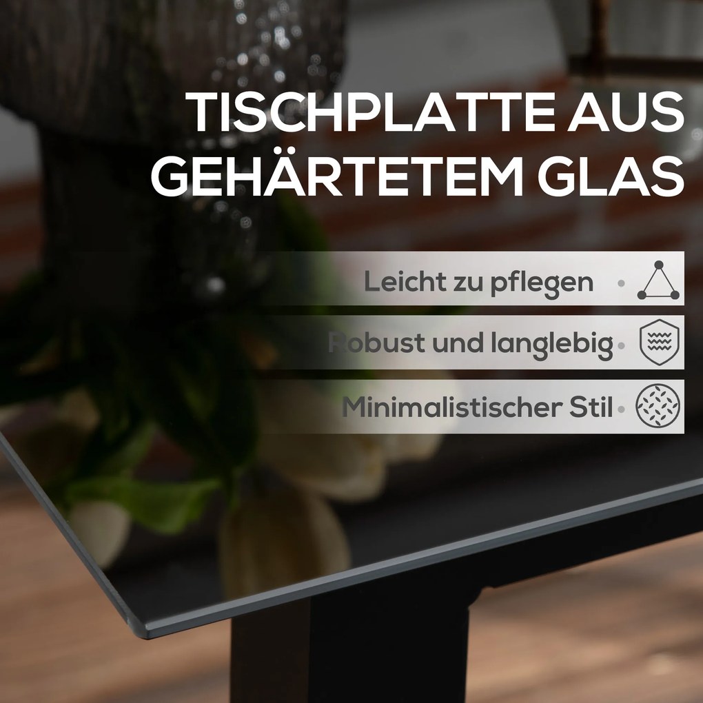Outsunny zahradní stůl čtvercový pro 4 osoby, stůl na terasu s deskou z tvrzeného skla, hliníková černá 80x80x74cm pro zahradu a balkon | Aosom.de
