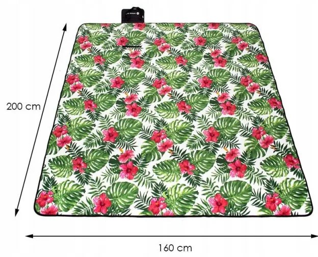 SPRINGOS Pikniková deka 200x160 cm, zeleno-červená SPRINGOS FLOWERS PM020-XG