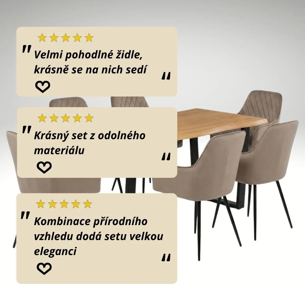 Vikio Jídelní set pro 6 osob 160x90 cm dub noha U béžová židle s područkami VJS166-6CA