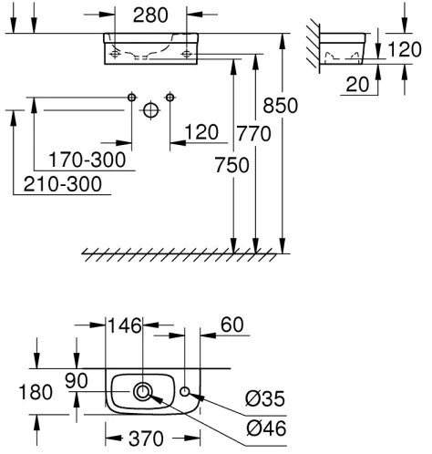 GROHE 39327000 - Umývátko BAU CERAMIC 370 × 180 mm keramika/bílá