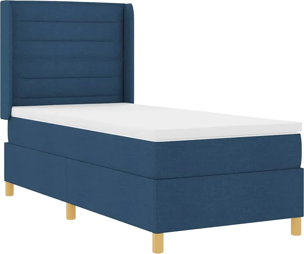Postel s boxspringem s matrací s čelo Modrá 90 x 190 cm textil 3341748