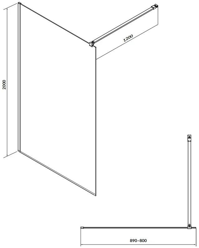Cersanit Mille, sprchová zástěna typu Walk-In 90x200 cm, 8mm čiré sklo, černý profil, S161-008