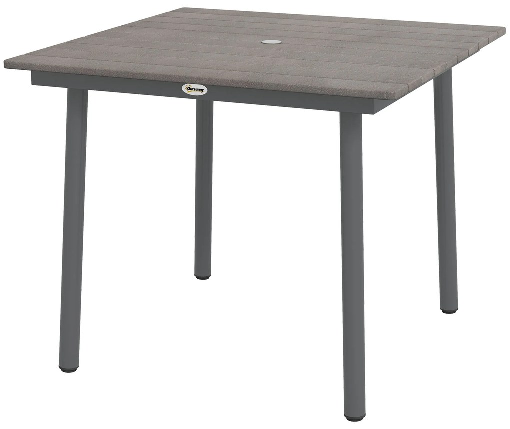 Outsunny zahradní stůl jídelní stůl pro 4 osoby otvor pro slunečník terasový stůl lamelový HDPE tmavě šedý 90x90x75cm | Aosom