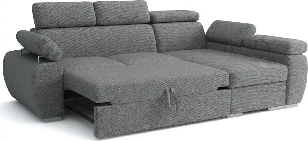 Sedací souprava BASTON | 255x170 cm | rozkládací + úložný prostor + OČALOUNĚNÝ ROZKLAD | šedá Neve 90