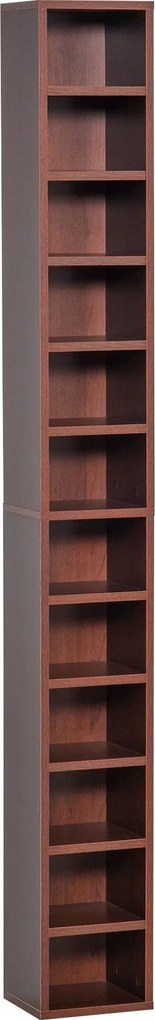 HOMCOM Stojan na CD a DVD, sloupcová police, úložná jednotka s 12 přihrádkami, max. kapacita 204 CD, 21 x 20 x 175 cm, hnědá | Aosom