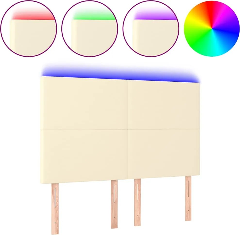 Čelo postele s LED krémové 144x5x118/128 cm umělá kůže 3122236