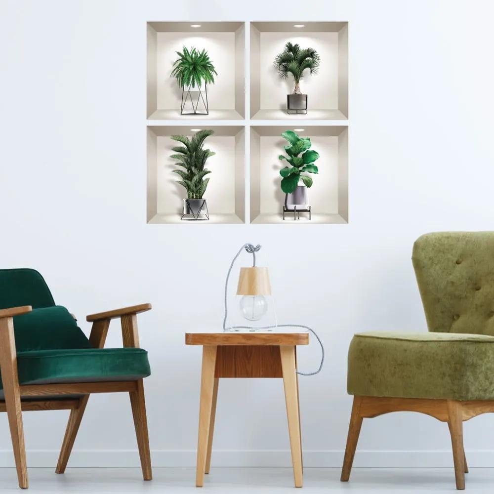Sada 4 3D samolepek na zeď Ambiance Indoor Plants