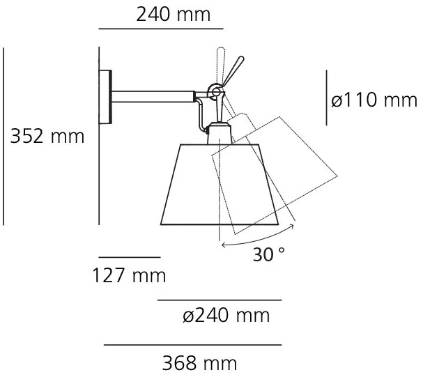 Artemide 1184010A+0781050A Tolomeo parete diffusore 24, nástěnné designové svítidlo s vypínačem a satin stínítkem, 1x70W, prům. 24cm
