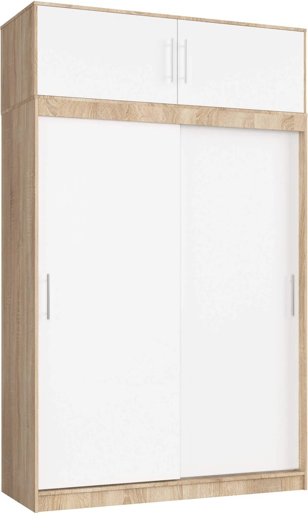 Šatní skříň posuvná s nástavbou Mono 150 cm dub sonoma/bílá