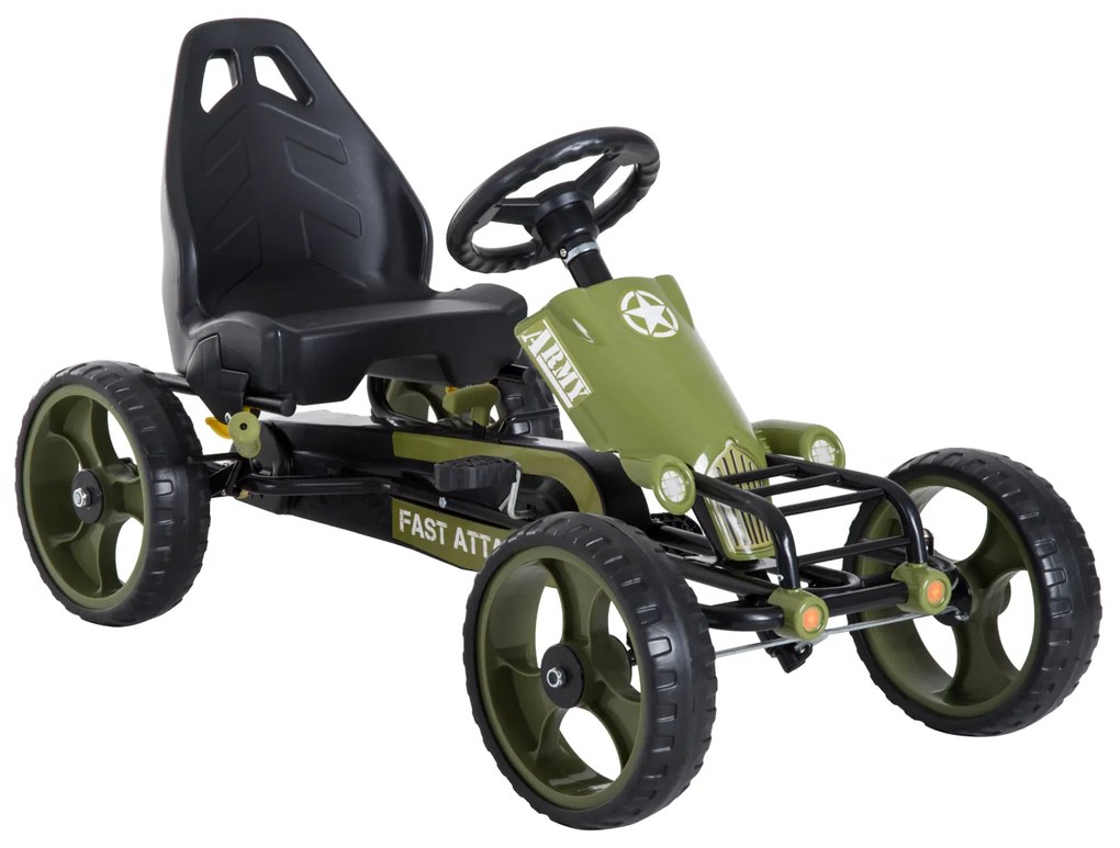 HOMCOM Motokára šlapací šlapací auto s ruční brzdou Nastavitelné sedadlo od 3 let Zelená 105 x 54 x 61 cm | Aosom