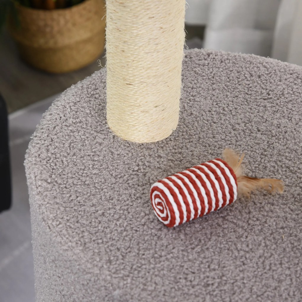 PawHut Kočičí škrabadlo výška 148 cm kočičí věž se sisalovými sloupy 3 platformami, domečkem a visící koulí šedá