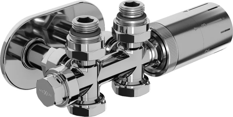 Mexen Duplex G05, úhlový/přímý termostatický set s kulatým krytem R, DN50, chromová, W908-958-905-01