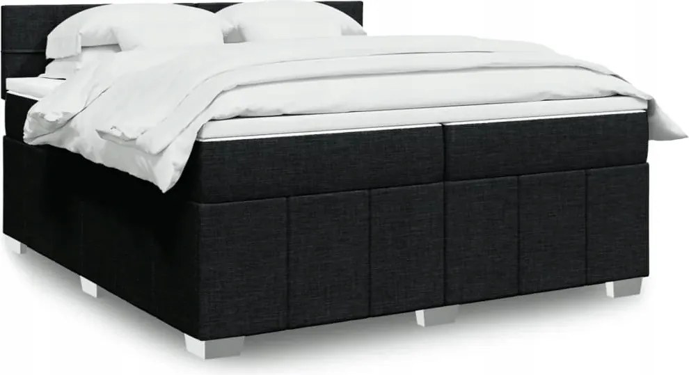 Box Spring Postel S Matrací Černá Textil Černá Blok se čtverci 200 x 200