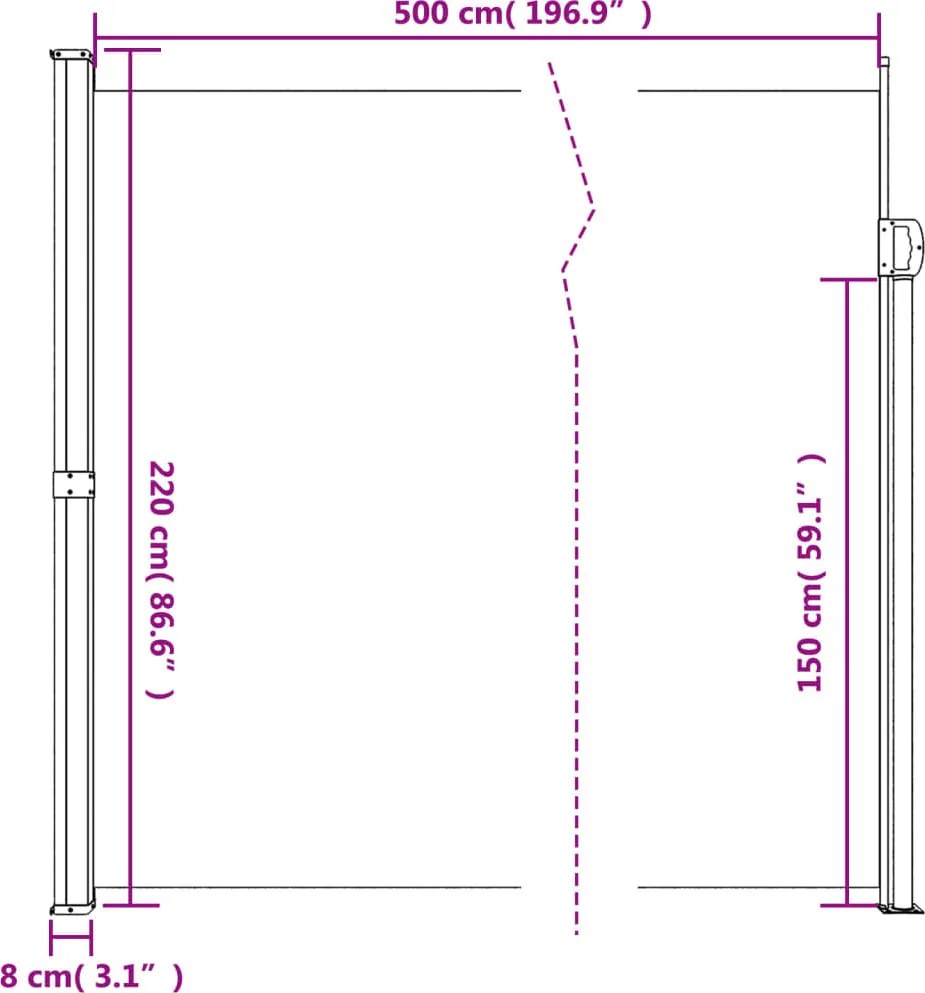 vidaXL Zatahovací boční markýza 220 x 500 cm [4004477] Barva: Černá