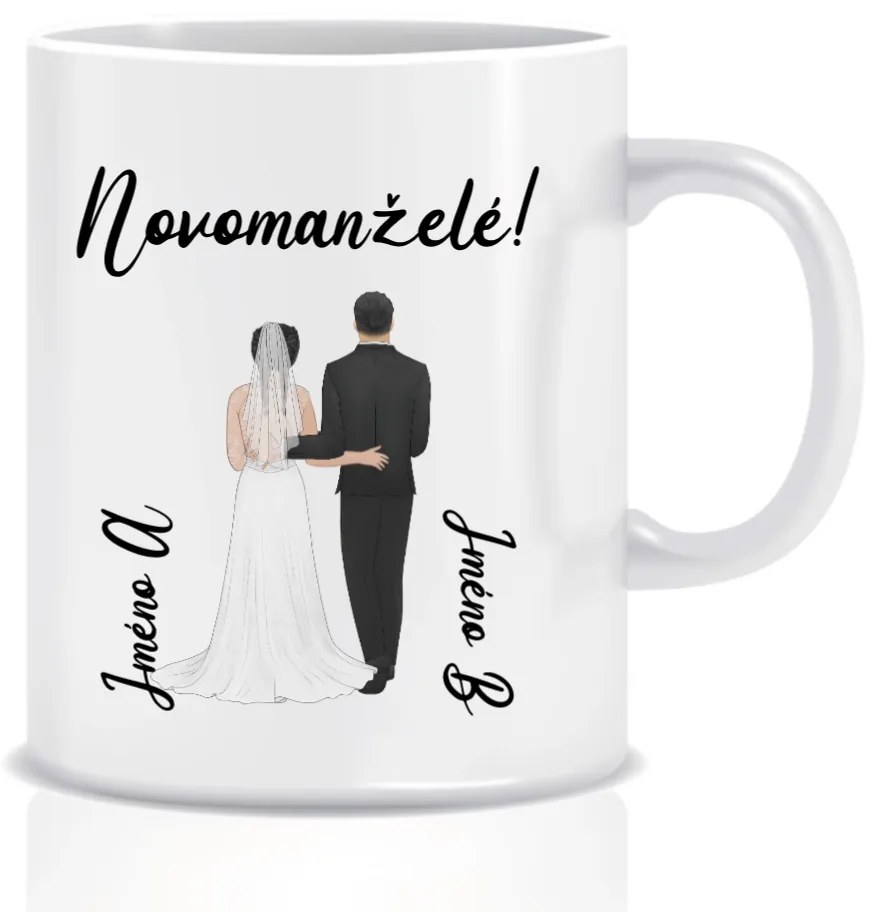Personalizovaný klasický bílý hrníček s novomanželským párem