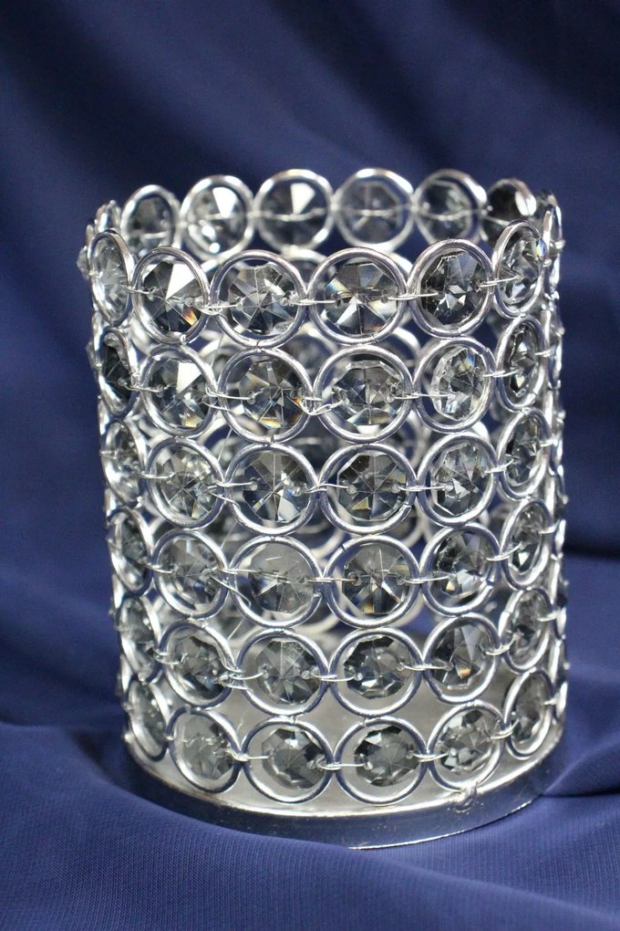 Svícen s kamínky - šedo-stříbrný (v. 12 cm, p. 10,5 cm)