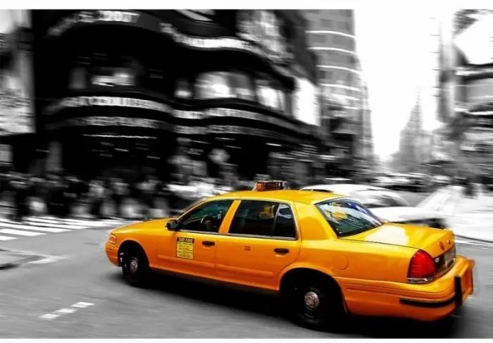 DIMEX | Vliesové fototapety na zeď Žluté taxi MS-5-0007 | 375 x 250 cm| černobílá, žlutá