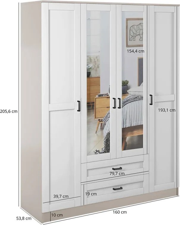Skříň se zrcadlem 4d2s Rama kašmír / bílá Kami