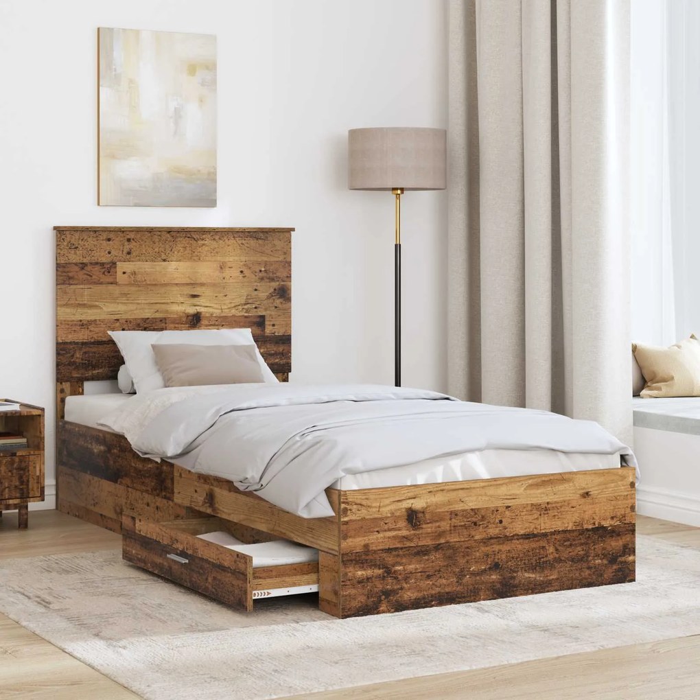 Rám postele s čelo Staré dřevo 90 x 190 cm Kompozitní dřevo 3409701
