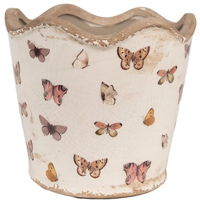 Keramický květináč béžovo růžový s motivem motýlků Butterfly Paradise – 16 x 15 cm