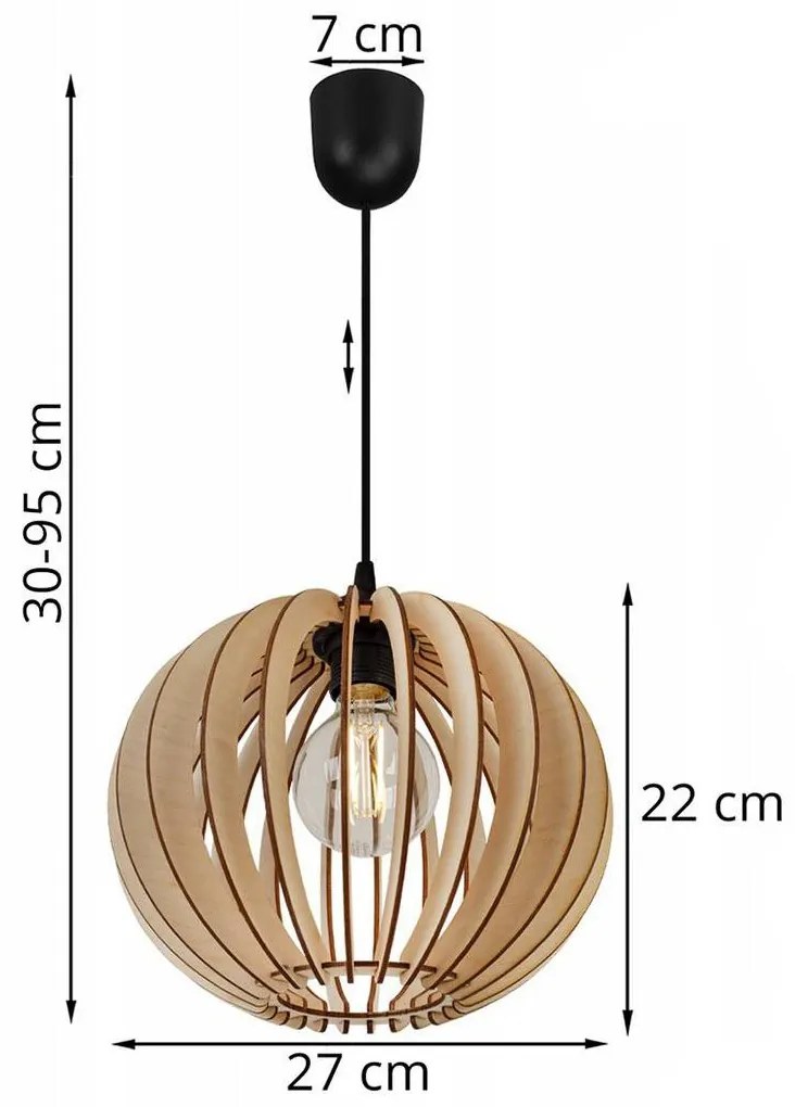 Závěsné svítidlo Timber 2, 1x dřevěné stínítko, lp