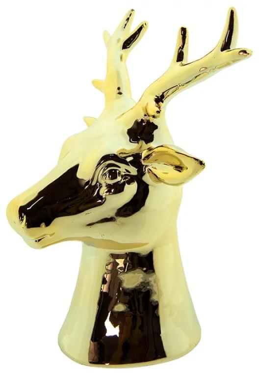 Zlatá porcelánová dekorace Jelen S – 7x6x12 cm