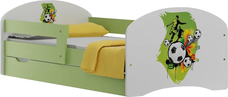 Dětská postel s motivem GOOL 2  se zábranou Rozměr: 140x70, Matrace: bez matrace, Barevná kombinace: DUB CANYON / BÍLÁ