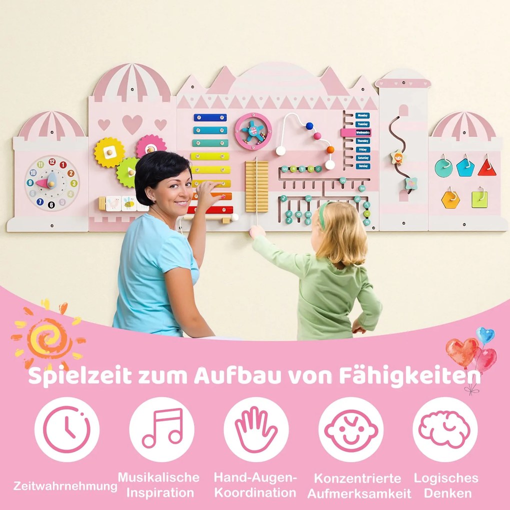Costway Batole Activity Wall 11-in-1 Montessori dřevěná nástěnná hračka