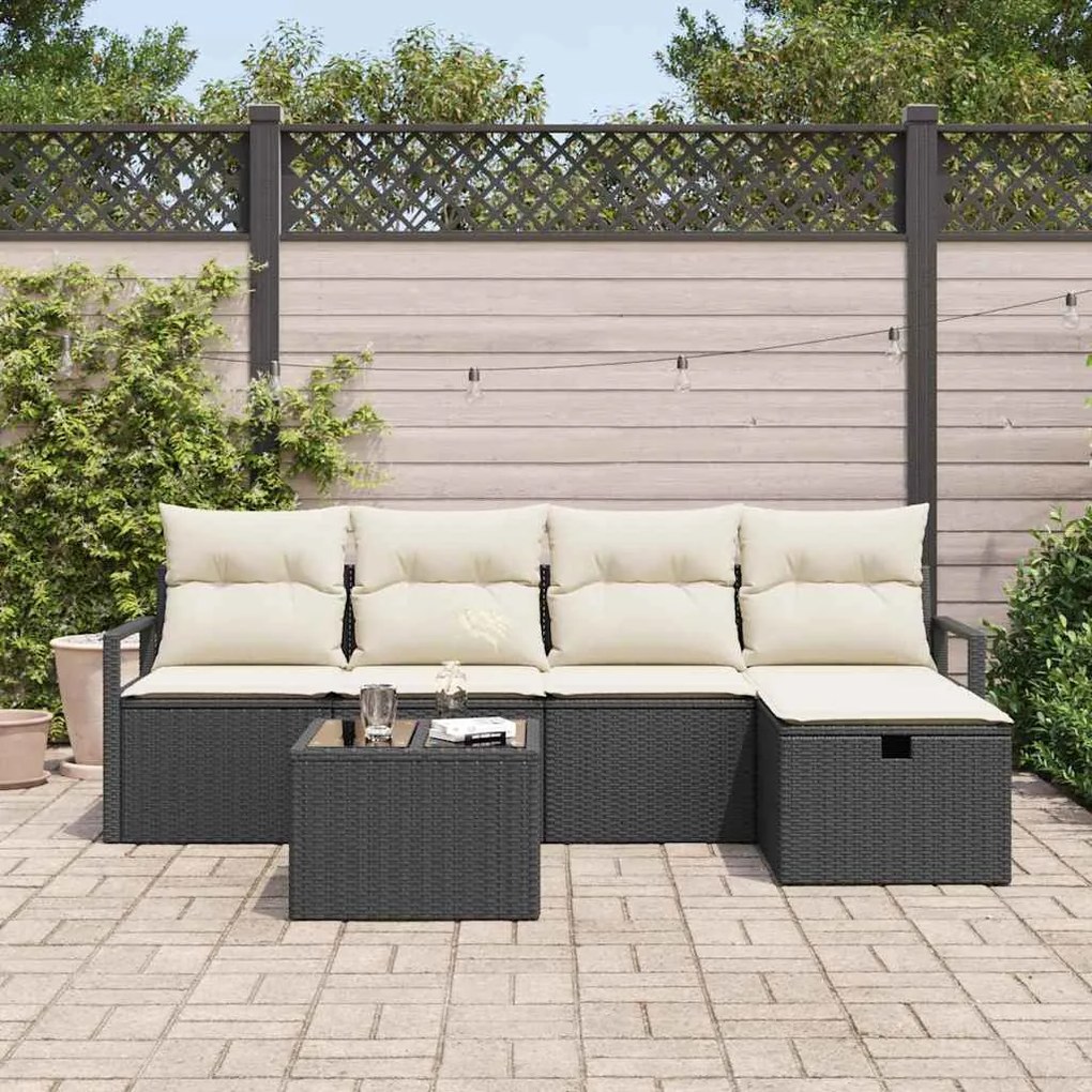 Set pohovek 6 ks 5-Počet míst Černá a krémová polyratan 3359166