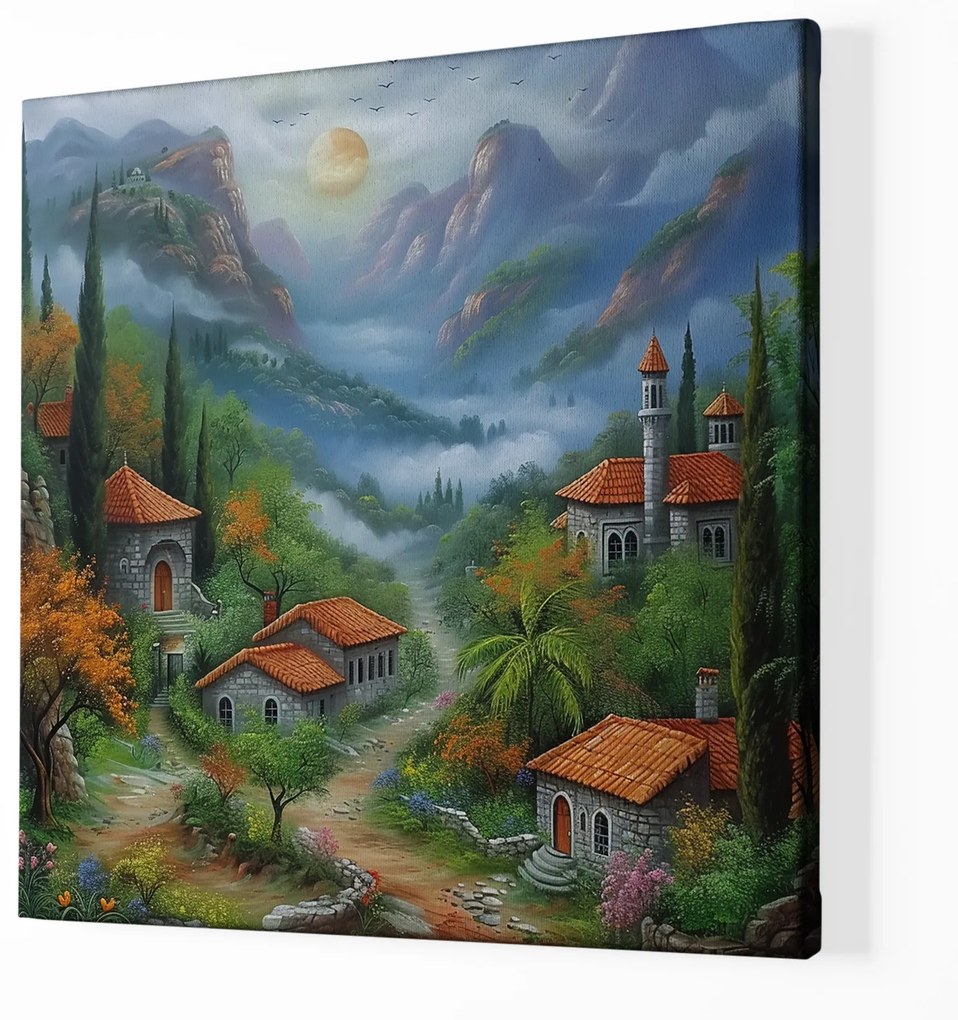 Obraz na plátně - Mlžné údolí s vesničkou La Trentina FeelHappy.cz Velikost obrazu: 100 x 100 cm