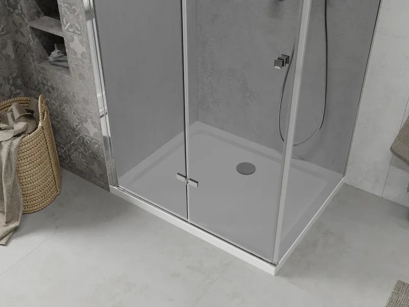 Mexen Lima, sprchový kout se skládacími dveřmi 100 (dveře) x 90 (stěna) cm, 6mm šedé sklo, chromový profil + slim sprchová vanička bílá + chromový sifon, 856-100-090-01-40-4010