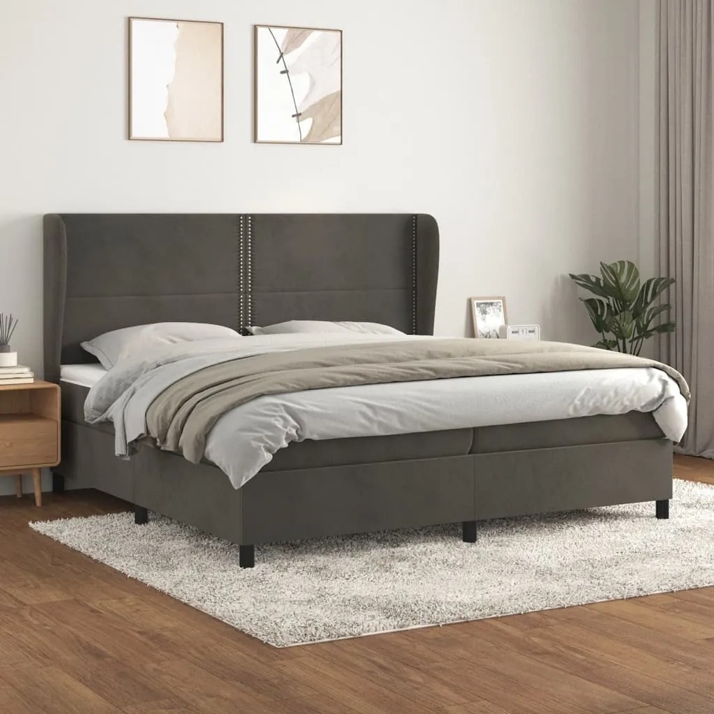 Box spring postel s matrací tmavě šedá 200x200 cm samet 3129172