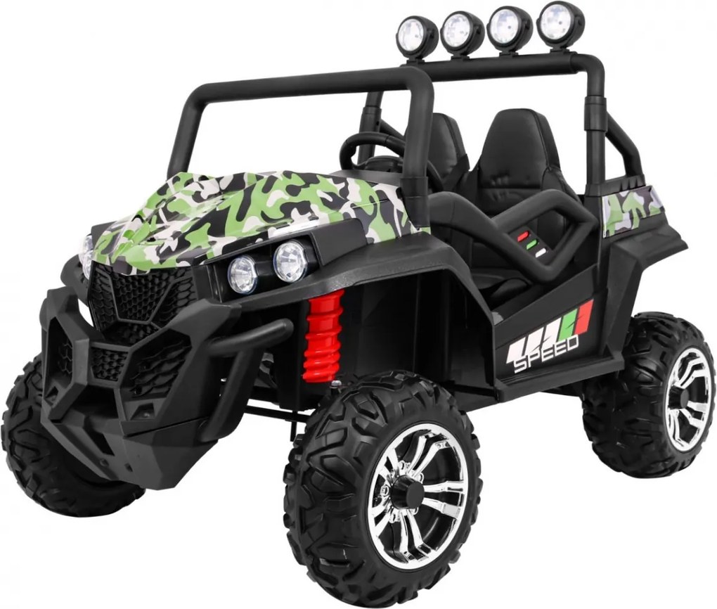 Ramiz Terénní bugina pro děti maskáčová + pohon 4x4 + dálkové ovládání + nosič zavazadel + rádio MP3 + LED
