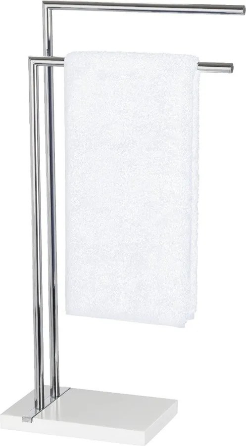 Koupelnový stojanový věšák na ručníky NOBLE WHITE - 2-ramenný, chromovaná ocel,WENKO