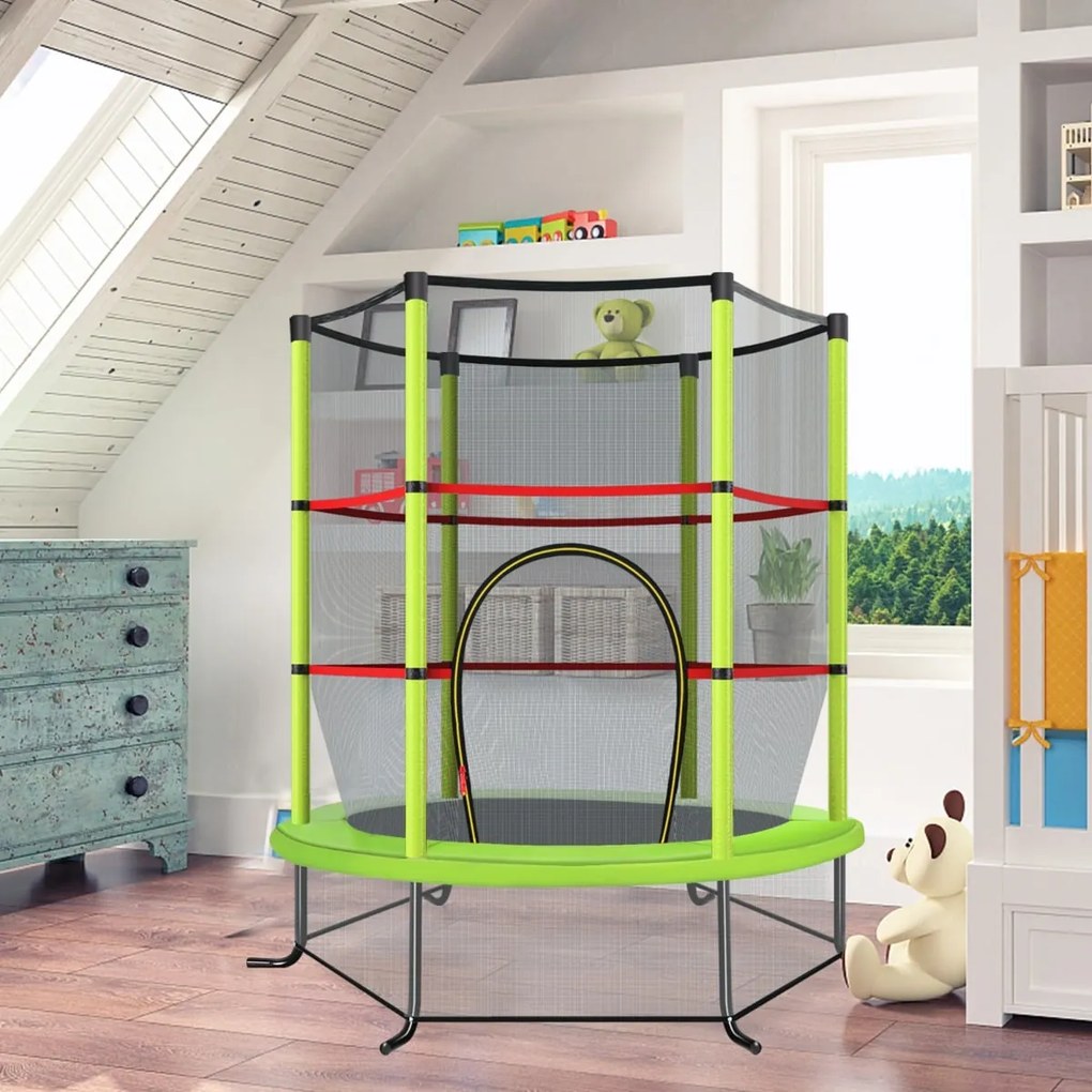 Costway Zahradní trampolína Ø 140 cm s ochrannou sítí trampolína pojme – zelený