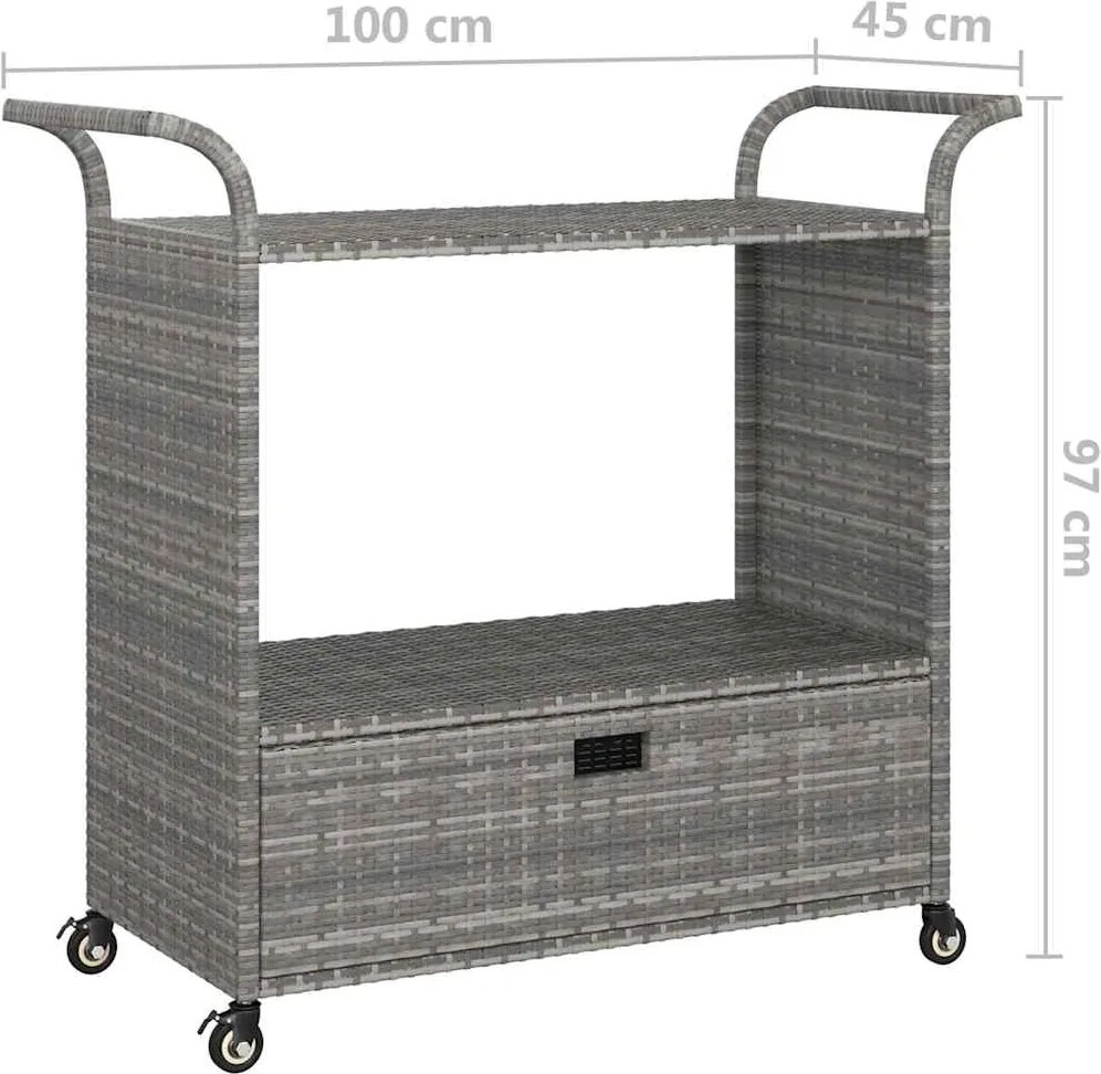 Barový vozík se zásuvkou šedý 100 x 45 x 97 cm polyratan 316664