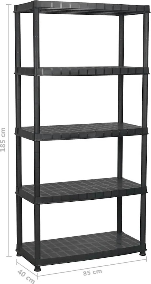 Úložný regál 5patrový černý 85 x 40 x 185 cm plast 147685