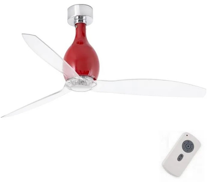 FARO Barcelona FARO 32029 - Stropní ventilátor MINI ETERFAN červená/čirá pr. 128 cm + DO FA32029