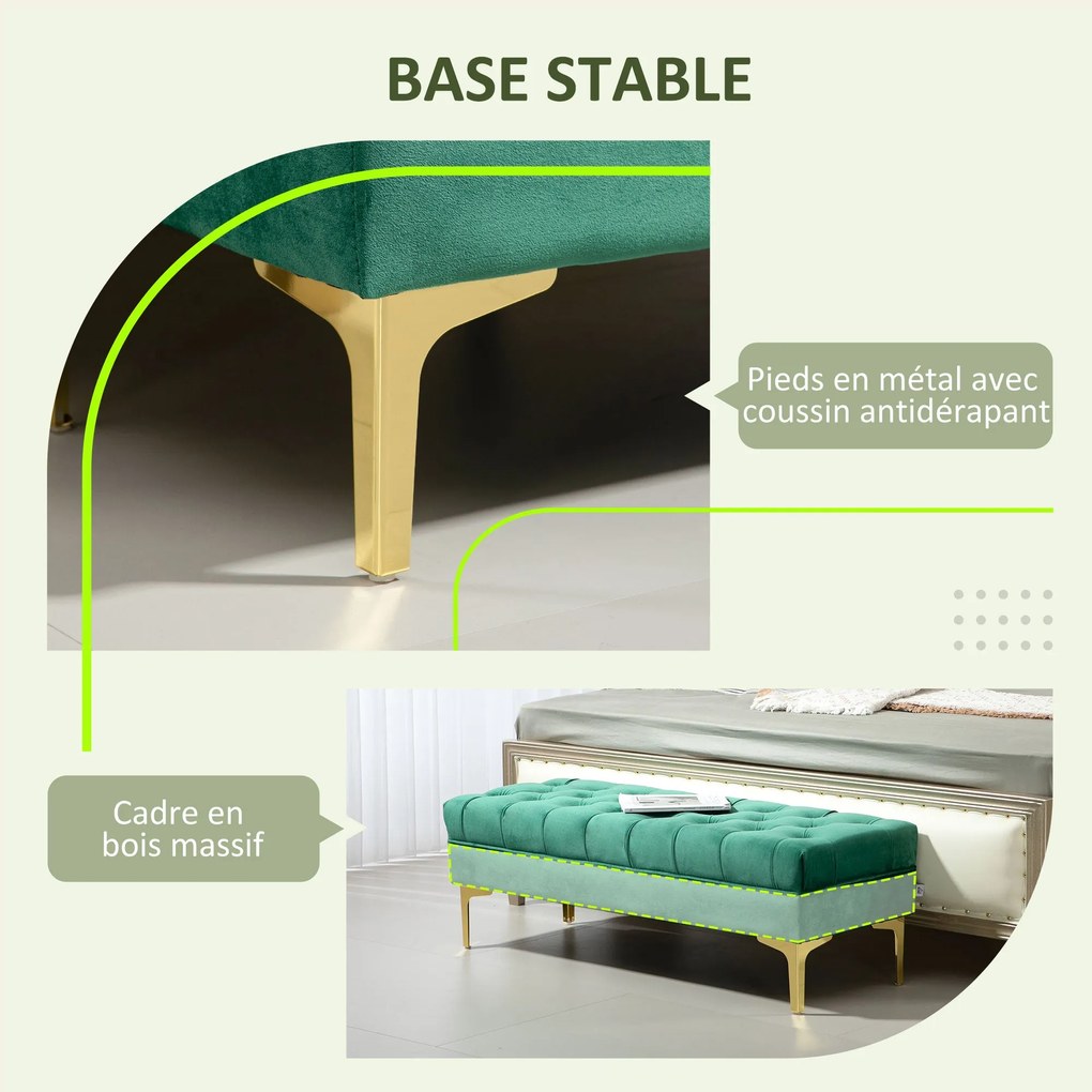 HOMCOM Klasická Chic Léčba Podnožka S Hlavou s Koupelí se Zlatý Skleněné Nohy - Zelený Velvet - 118D x 45Š x 42V cm | Aosom