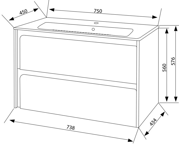 Lavedo Stella Antracit 75 koupelnová skříňka s umyvadlem