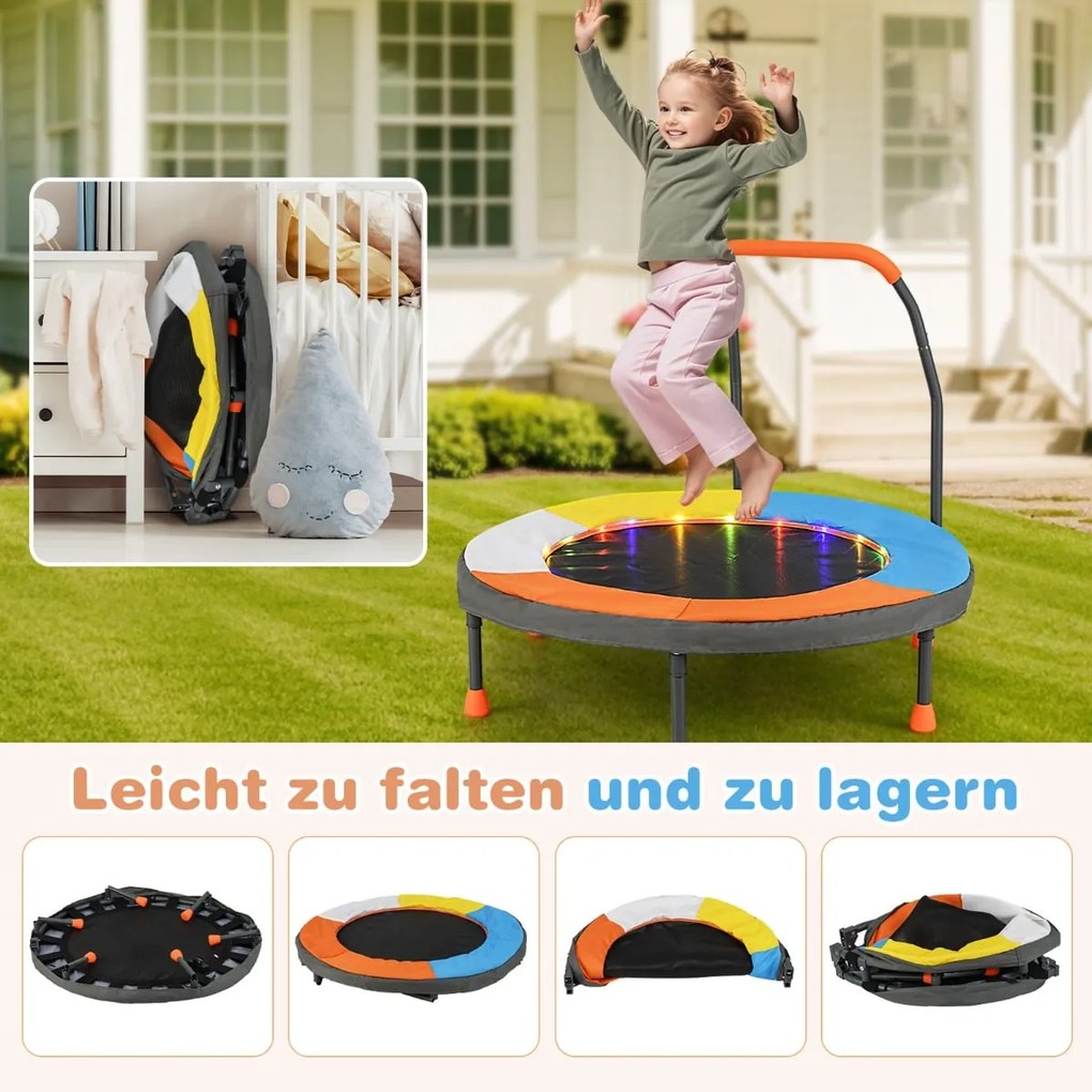 Costway Dětská trampolína Ø 90 cm s LED osvětlením a madlem