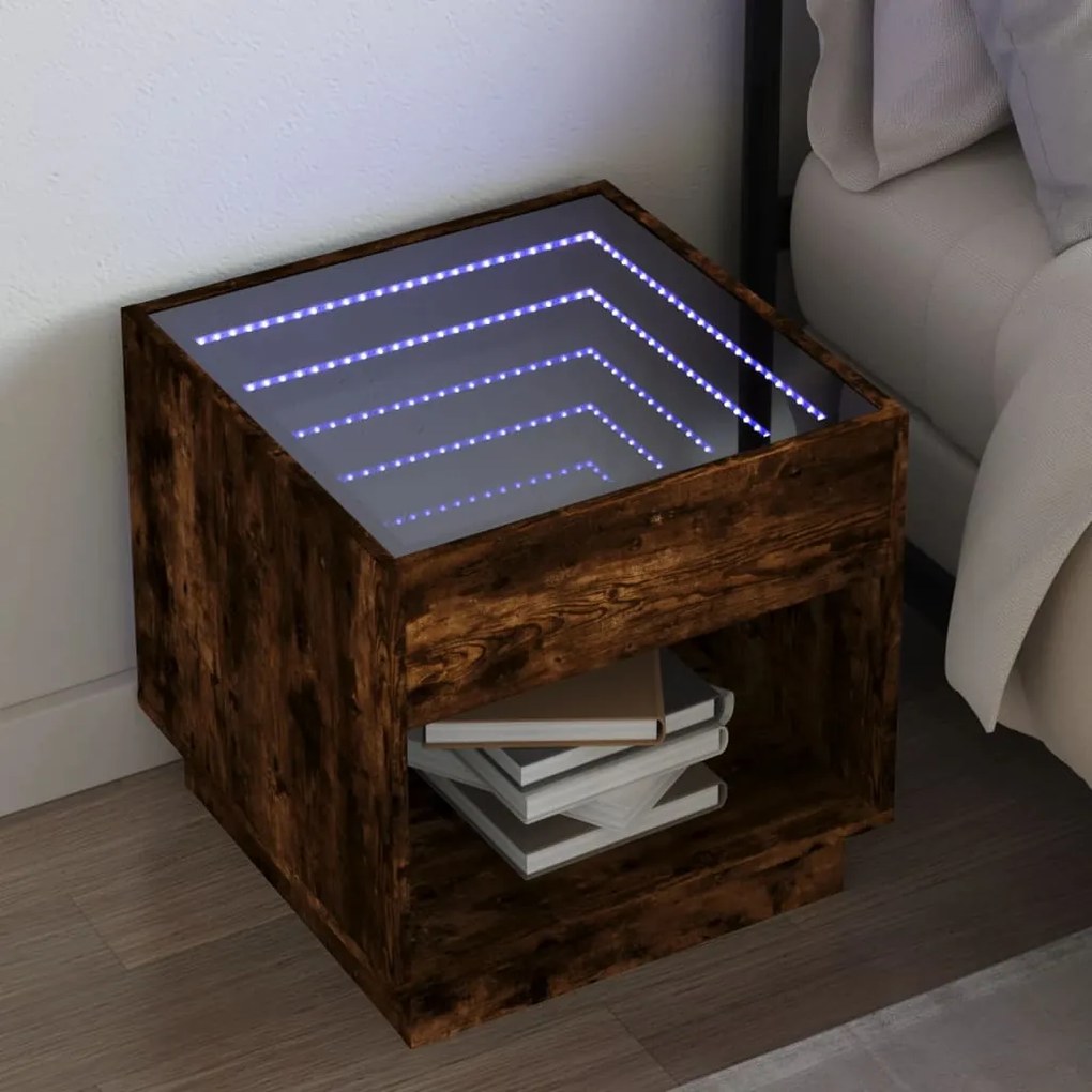 Noční stolek s Infinity LED kouřový dub 50 x 50 x 50 cm
