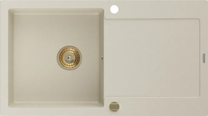 Mexen Leo granitový dřez s 1 komorou a odkapávačem 900 x 500 mm, béžový, zlatý sifon - 6501901010-69-G
